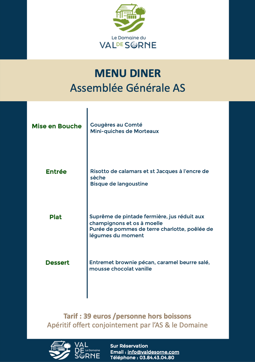 Domaine du Val de Sorne - Actualités - Dîner Assemblé Générale de l'AS